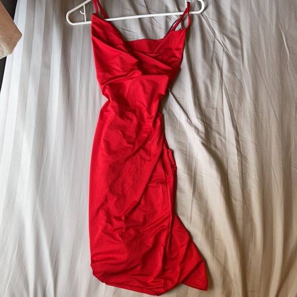 Windsor | Dresses | Windsor Small Red Satin Midi Bodycon Cowl Dress ...